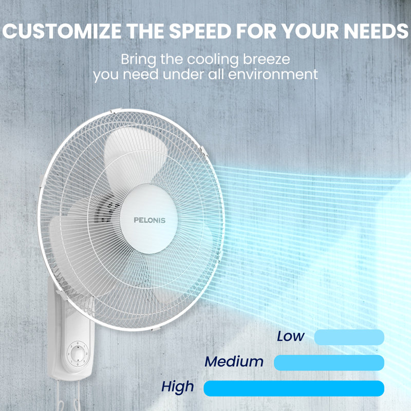 PELONIS 16'' Oscillating Wall Mount Fan with 3 Speed Settings Adjustable Tilt 2 Packs White ...